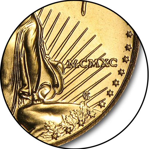 Rare Roman Numeral Date MCMXC (1990) Liberty 1/10th Ounce Gold Coin se ...