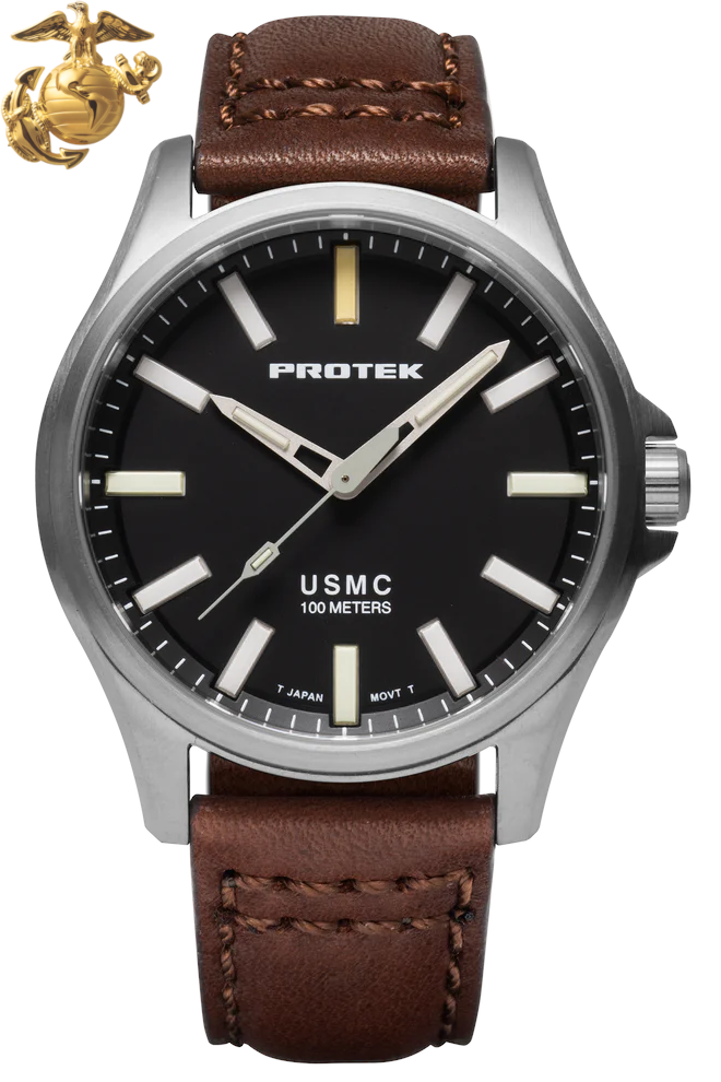 Protek PT3101 – Titanium USMC Field Watch, 100M WR, Black Dial with Tr ...