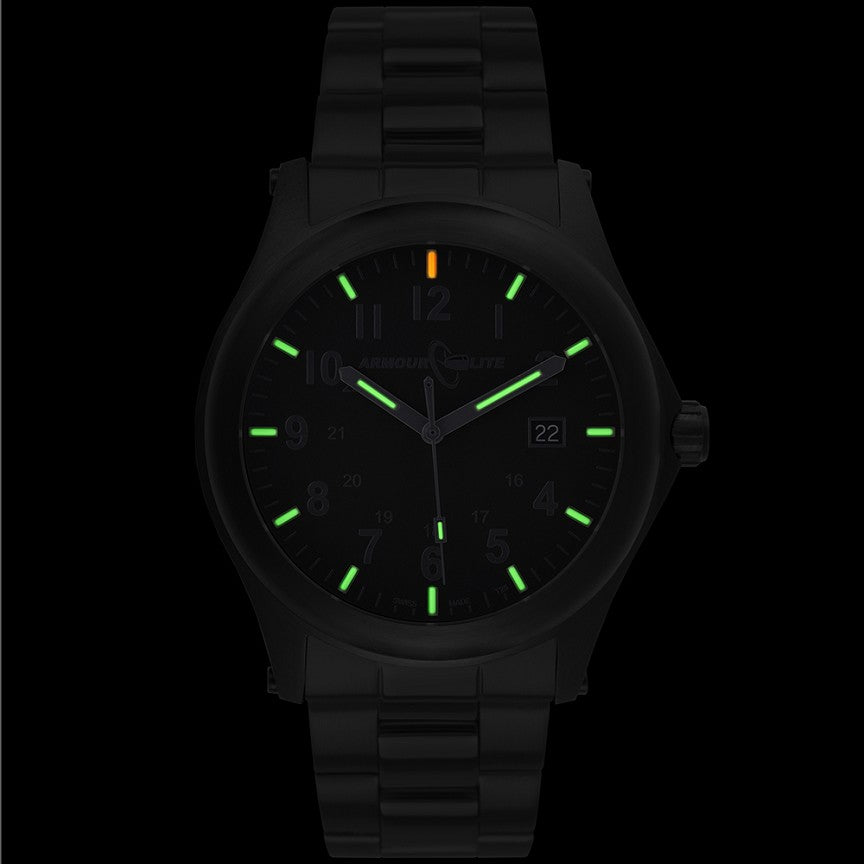 ArmourLite AL105 - Black Steel Tritium Field Watch, Shatterproof Armou ...