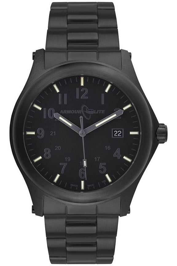 ArmourLite AL105 - Black Steel Tritium Field Watch, Shatterproof Armou ...