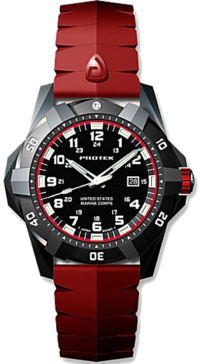 Protek PT1012R USMC – US Marine Corps Dive Watch, 300M WR, Black & Red ...