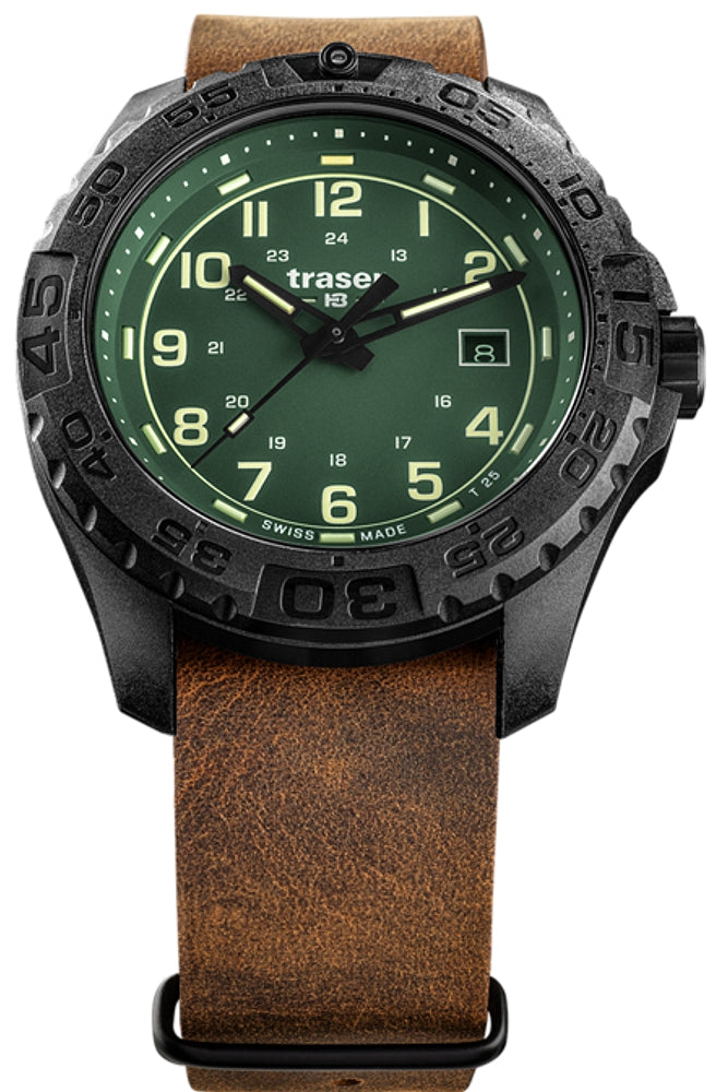 Traser P96 OdP Evolution Tritium Watch, Green Dial, Leather NATO Strap ...