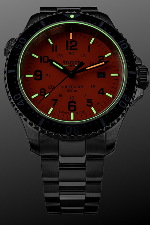 Traser P67 Super-Sub 500 Meter TRITIUM Professional Dive Watch, Orange ...