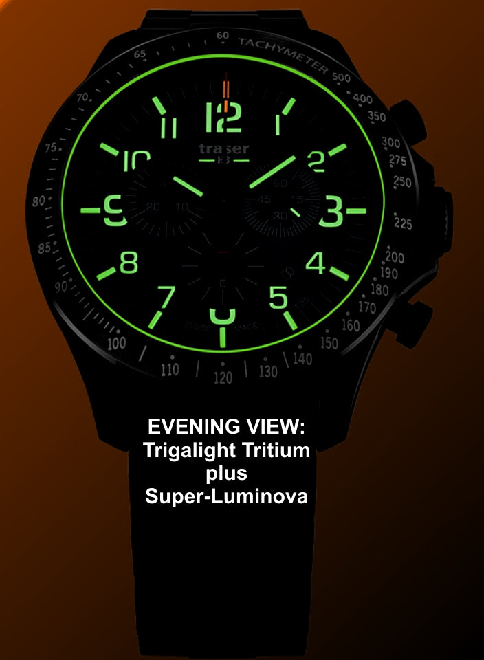 Traser P67 Officer Pro Chronograph, Blue DIal, Black Steel Bracelet, 1 ...