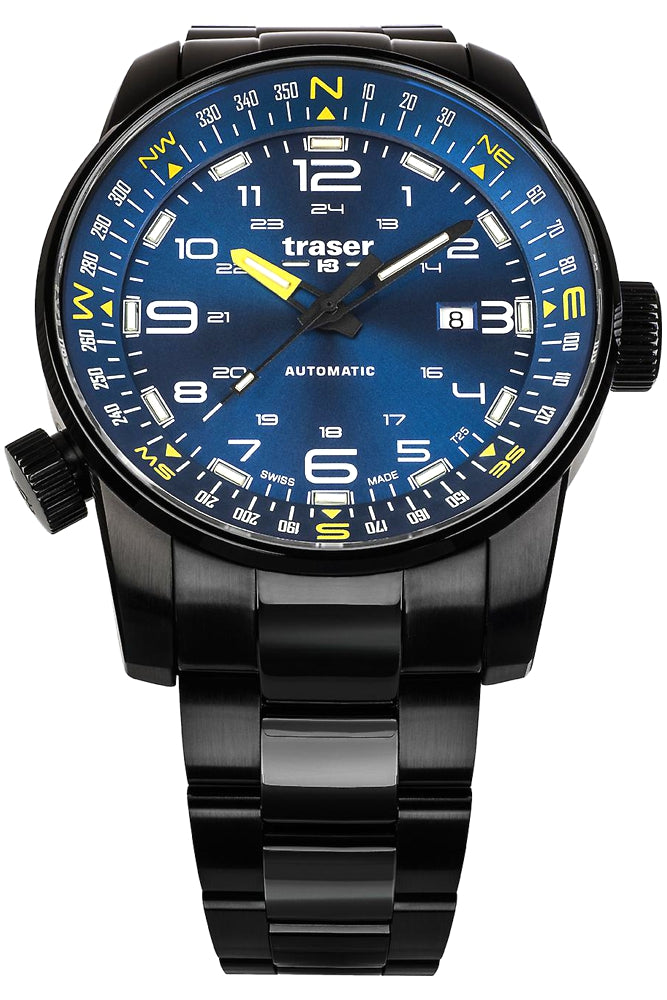 Traser P68 Pathfinder Automatic Tritium Watch, Blue Dial, Steel Bracel ...