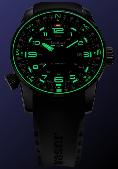 Traser P68 Pathfinder Automatic Tritium Watch, Blue Dial, Rubber Dive ...