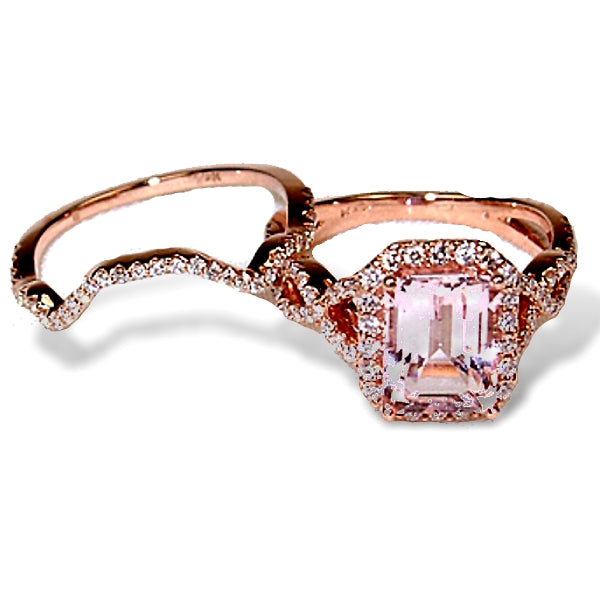 Morganite and Diamond Rose 14k Gold Wedding Set – Gem of the Day