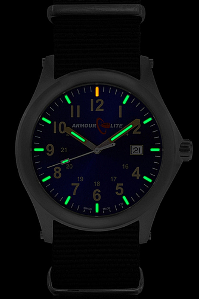 ArmourLite Field Tritium Watch, AL103 Blue Dial, Shatterproof Armourgl ...