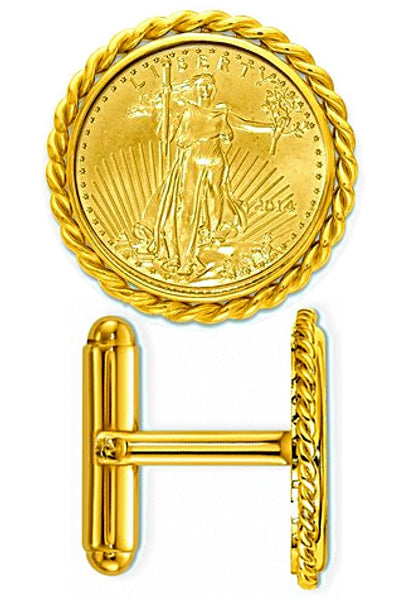 14k Gold Cufflinks featuring the USA 1/10th ounce Walking Liberty Gold ...