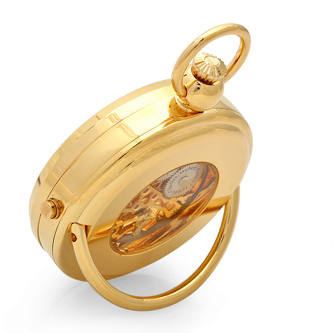 Goldtone Picture Frame Mechanical Pocket Watch, 17 jewel Skeleton Move ...